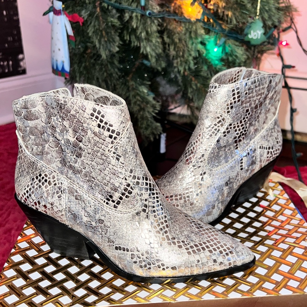 Vince Camuto Metallic Snake Skin Leather Western Boot… - Gem